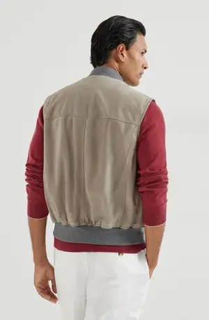 Brunello Cucinelli Suede Vest With Thermore® Padding - Khaki