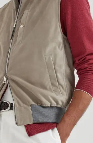 Brunello Cucinelli Suede Vest With Thermore® Padding - Khaki