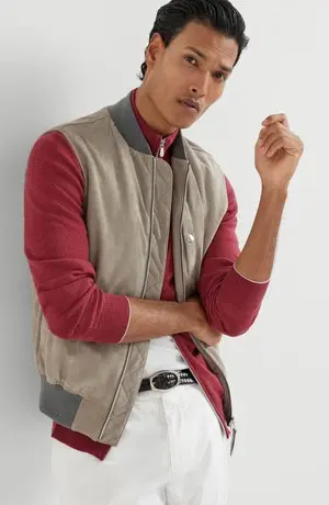 Brunello Cucinelli Suede Vest With Thermore® Padding - Khaki