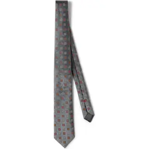 Brunello Cucinelli Silk Necktie With Squares Pattern - Grey