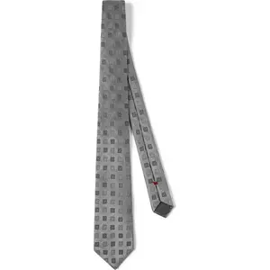 Brunello Cucinelli Brunello Cucinelli Silk Neck Tie With Squares Pattern Light Grey