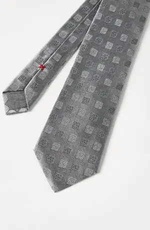 Brunello Cucinelli Silk Neck Tie With Squares Pattern - Light Grey