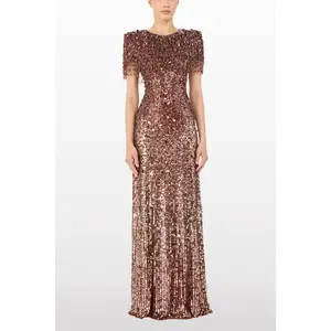 Jenny Packham Eugenie Sequin Fringed Maxi Dress - Bronze