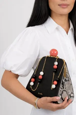 LARALLAN Josephine Ball Frame Calfskin Leather Bag - Black