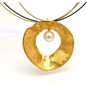 ESIN AKAN Sea & Moon Pearl Pendant Necklace - Gold Plated