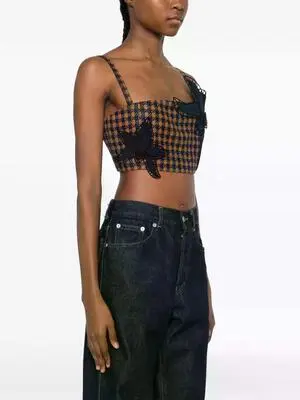 Oscar De La Renta Orchid-embroidered Tweed Top