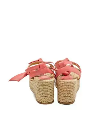 ALEXANDRE BIRMAN Leather Bow-detail Wedge Espadrilles