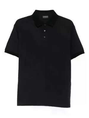 Emporio Armani Jersey Polo In Jacquard Cotton With Logo Lettering Essential - Black