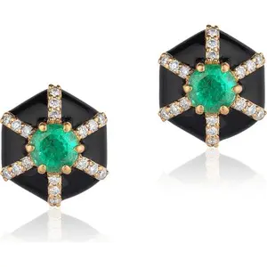 GOSHWARA Queen Hexagon Emerald & Diamond Stud Earrings