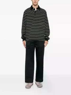 StÜssy Striped Long-sleeve Polo Shirt - Black