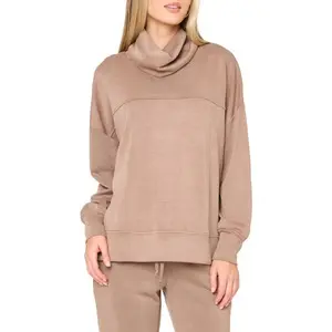 GIBSONLOOK Cowl Neck Long Sleeve Sweatshirt - Dark Taupe