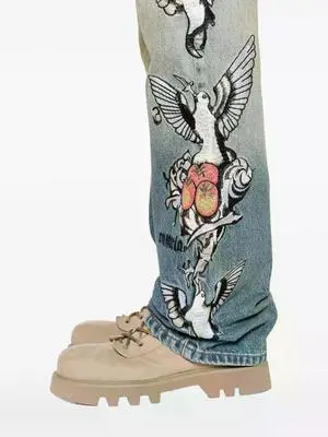 WHO DECIDES WAR Dove Embroidered Straight Leg Jeans