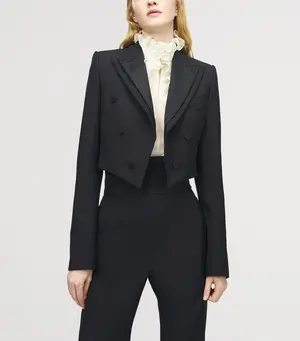 Alexander McQueen Wool Cropped Double Lapel Blazer