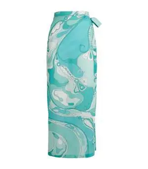 Emilio Pucci Cotton Orchidee Print Pareo - Blue