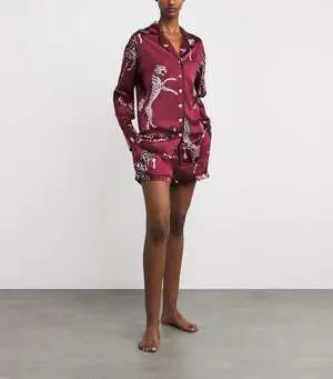 Olivia Von Halle Silk Cheetah Alba Pyjama Set - Red