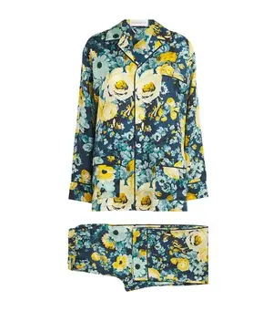 Olivia Von Halle Silk Floral Yves Pyjama Set - Blue
