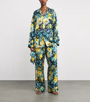 Olivia Von Halle Silk Floral Yves Pyjama Set - Blue