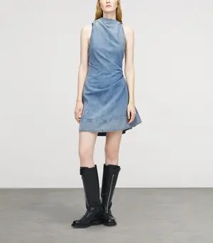 Alexander McQueen Denim Asymmetric Mini Dress - Blue
