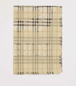 Burberry Wool-silk Ekd Check Wide Scarf