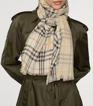 Burberry Wool-silk Ekd Check Wide Scarf