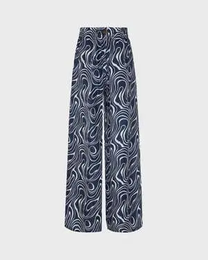 Vilebrequin Wide-leg Silk Waves Print Trousers - Blue