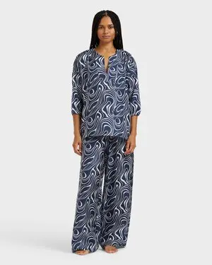 Vilebrequin Wide-leg Silk Waves Print Trousers - Blue
