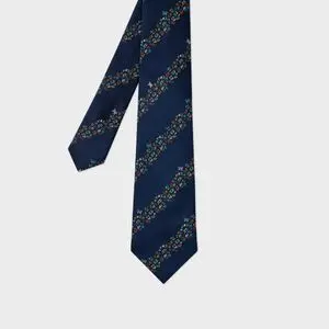 Paul Smith Floral Stripe Tie - Blue