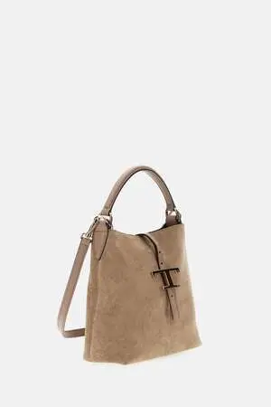 TOD'S T Timeless Leather Bucket Bag - Grey