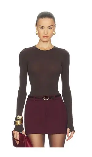 Commando Ballet Crewneck Bodysuit With Thumbholes - Brown