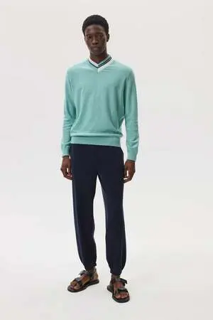 Johnstons Of Elgin Cashmere V-neck Jumper With Striped Trim