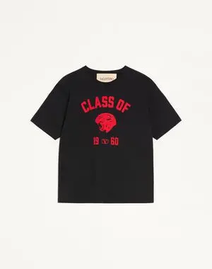 Valentino Garavani Cotton T-shirt With Panther Print - Black/red