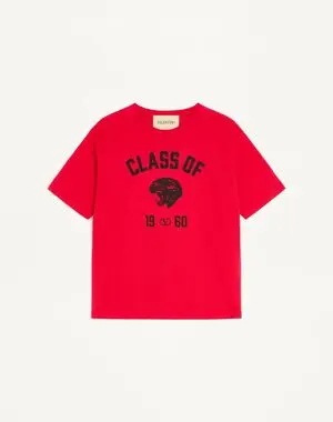 Valentino Garavani Cotton T-shirt With Panther Print - Red/black