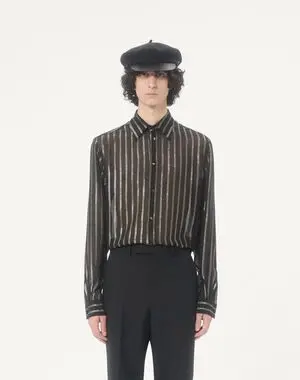 Valentino Garavani Silk Chiffon & Lurex Shirt - Black/gold