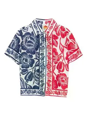 Farm Rio Floral-print Short-sleeve Shirt - Blue