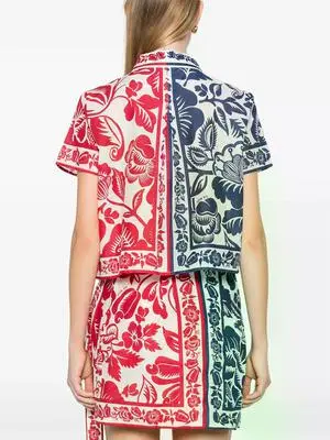 Farm Rio Floral-print Short-sleeve Shirt - Blue