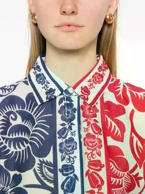 Farm Rio Floral-print Short-sleeve Shirt - Blue