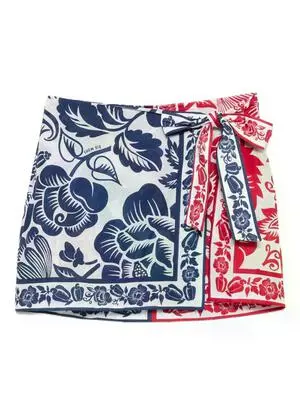 Farm Rio Floral-print Tie Skirt - Blue