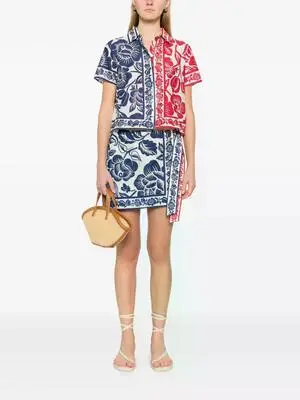Farm Rio Floral-print Tie Skirt - Blue