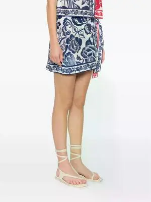 Farm Rio Floral-print Tie Skirt - Blue
