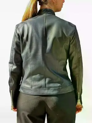 LA ROSE Zip-up Leather Bomber Jacket - Black
