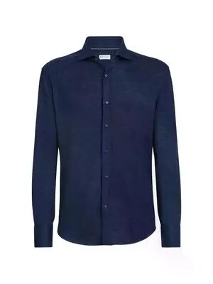 Brunello Cucinelli Linen And Cotton Mélange Jersey Shirt With Spread Collar - Blue