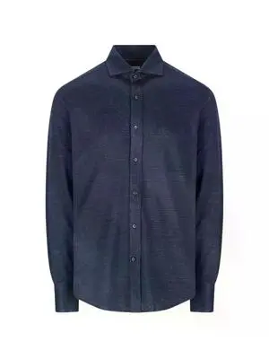 Brunello Cucinelli Linen And Cotton Mélange Jersey Shirt With Spread Collar - Blue
