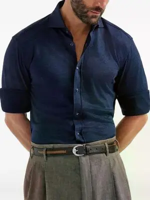 Brunello Cucinelli Linen And Cotton Mélange Jersey Shirt With Spread Collar