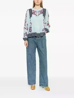 Farm Rio Marcelle Floral-print Pleated Blouse