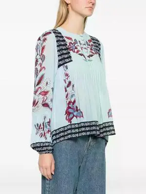 Farm Rio Marcelle Floral-print Pleated Blouse