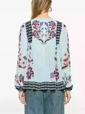 Farm Rio Marcelle Floral-print Pleated Blouse