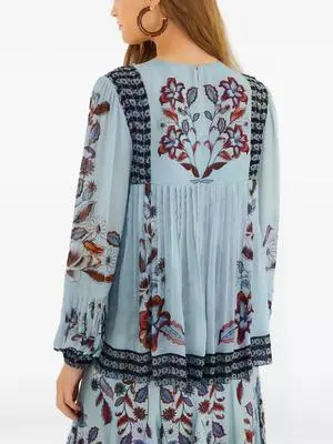 Farm Rio Marcelle Floral-print Pleated Blouse