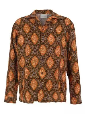 Drole De Monsieur La Chemise Médaillon Cuban Collar Patterned Shirt - Brown
