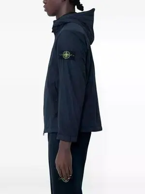 Stone Island Hooded Zip-up Jacket With Badge Detail - Blue