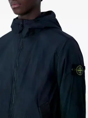 Stone Island Hooded Zip-up Jacket With Badge Detail - Blue